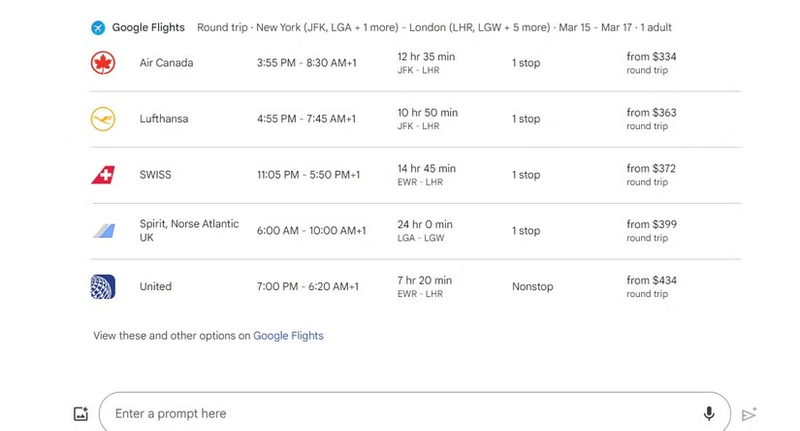 Google gemini to book flights and hotels
